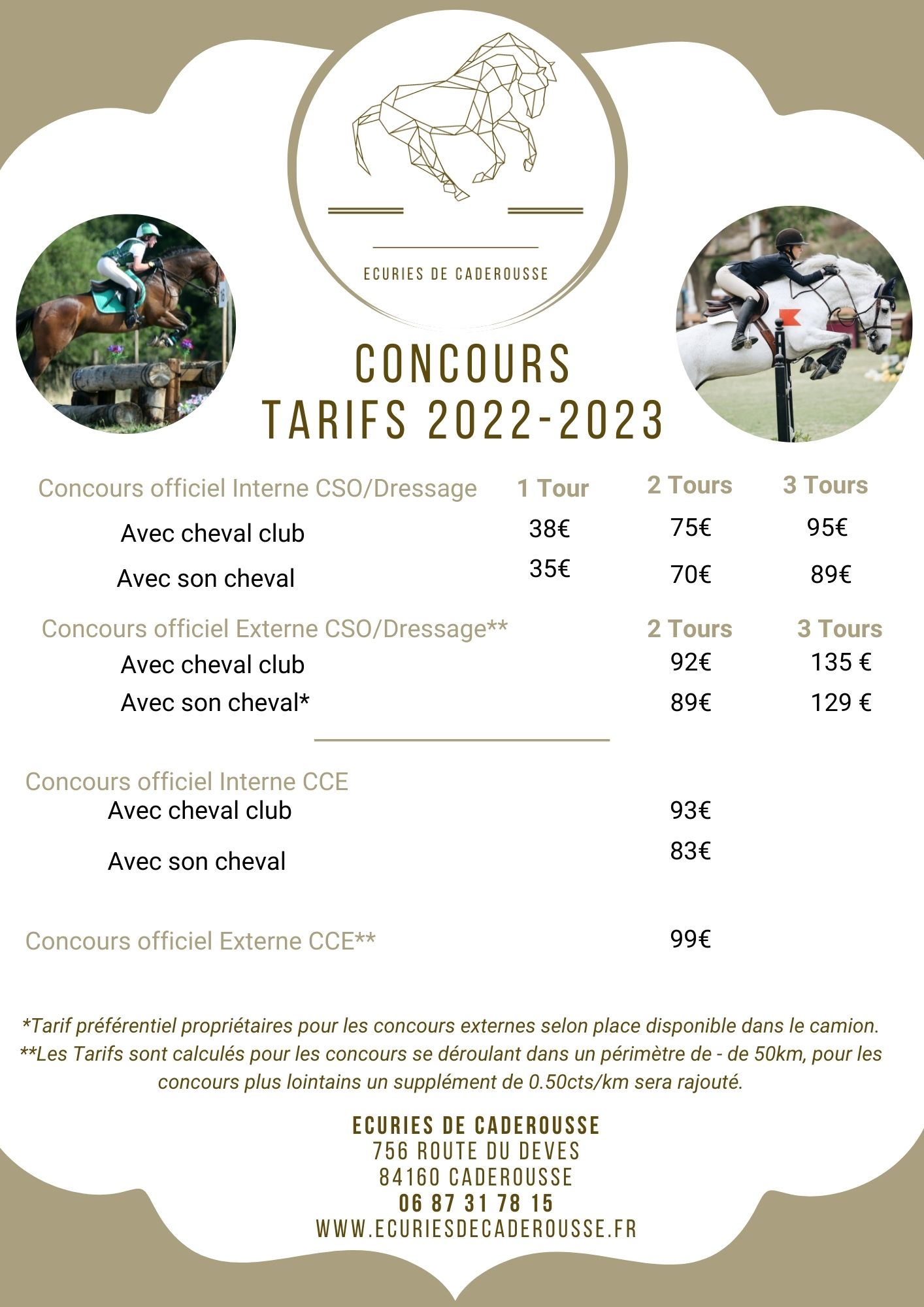 Tarifs concours 2022-2023